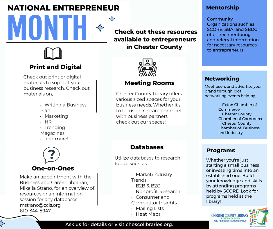 National Entrepreneur Month – Stay Connected with Chescolibraries
